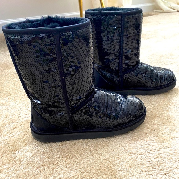 UGG | Shoes | Authentic Ugg Australia Classic Short Boots Black Sequin ...